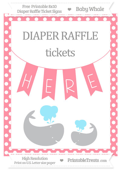 Free Salmon Pink Polka Dot Baby Whale 8×10 Diaper Raffle Ticket Sign ...