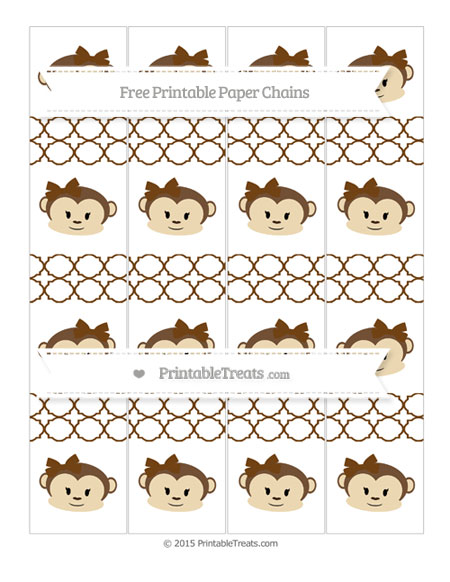 Sepia Quatrefoil Pattern Girl Monkey Paper Chains — Printable Treats.com