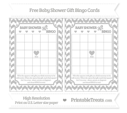 Silver Herringbone Pattern Baby Shower Gift Bingo Cards — Printable ...