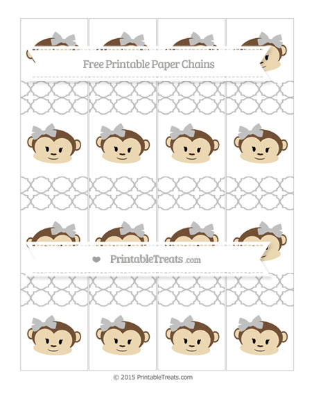 Silver Quatrefoil Pattern Girl Monkey Paper Chains — Printable Treats.com
