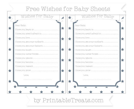 Slate Grey Star Pattern Wishes for Baby Sheets — Printable Treats.com