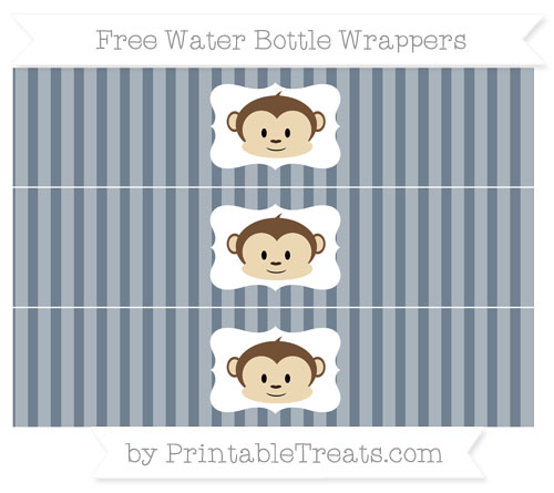 Slate Grey Striped Boy Monkey Water Bottle Wrappers — Printable Treats.com