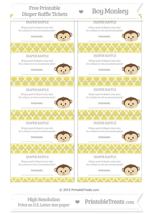 Free Straw Yellow Moroccan Tile Boy Monkey Diaper Raffle Tickets ...