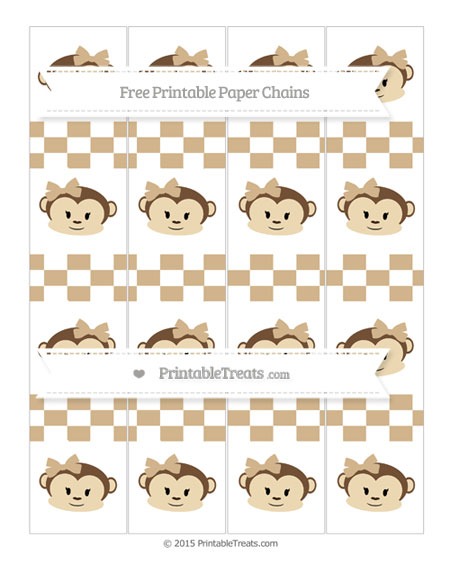 Tan Checker Pattern Girl Monkey Paper Chains — Printable Treats.com