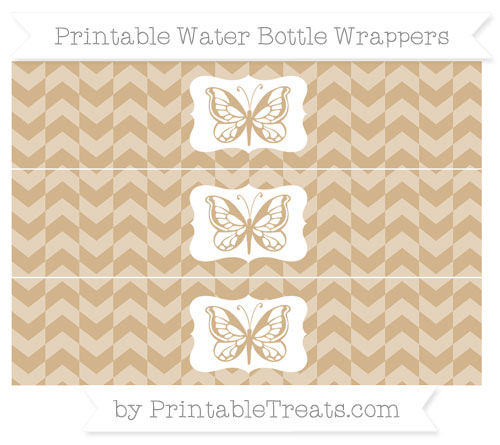 Tan Herringbone Pattern Butterfly Water Bottle Wrappers — Printable ...
