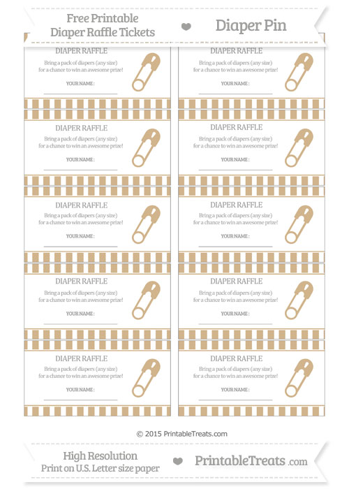 Free Tan Striped Diaper Pin Diaper Raffle Tickets — Printable Treats.com