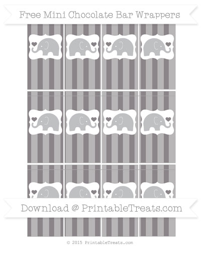 Taupe Grey Striped Elephant Mini Chocolate Bar Wrappers — Printable ...