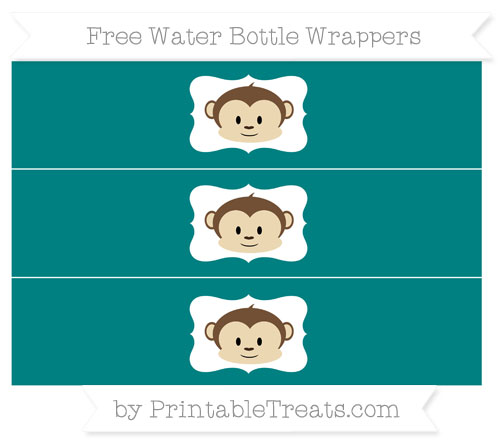 Teal Boy Monkey Water Bottle Wrappers — Printable Treats.com