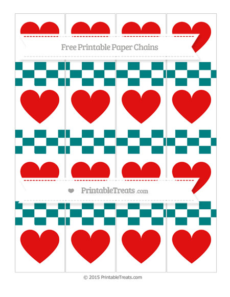 Teal Checker Pattern Heart Paper Chains — Printable Treats.com