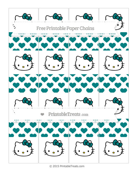 Free Teal Heart Pattern Hello Kitty Paper Chains — Printable Treats.com
