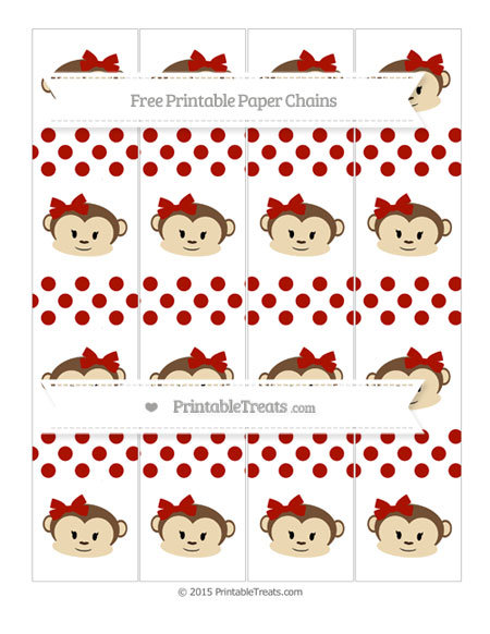 Turkey Red Dotted Pattern Girl Monkey Paper Chains — Printable Treats.com