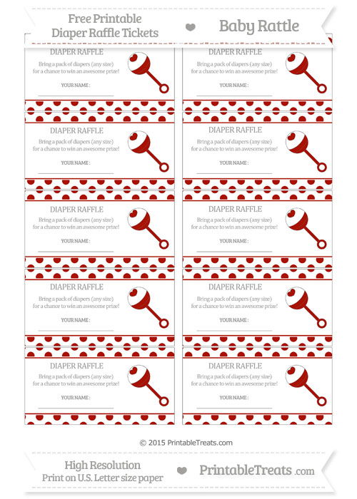 Free Turkey Red Polka Dot Baby Rattle Diaper Raffle Tickets — Printable ...