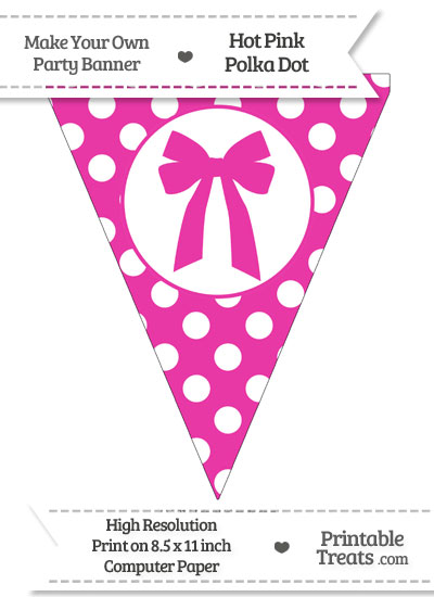 Hot Pink Polka Dot Pennant Flag with Bow — Printable Treats.com