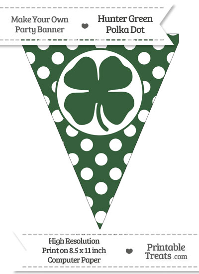 Hunter Green Polka Dot Pennant Flag with Four Leaf Clover Facing Left ...