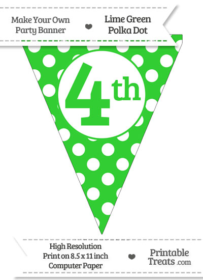 Lime Green Polka Dot Pennant Flag Ordinal Number 4th — Printable Treats.com