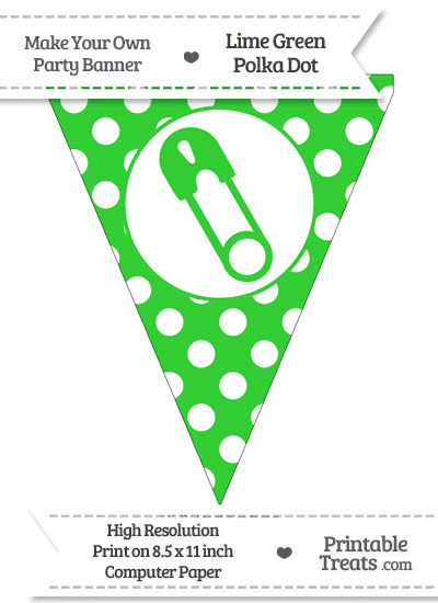 Lime Green Polka Dot Pennant Flag with Diaper Pin Facing Left ...