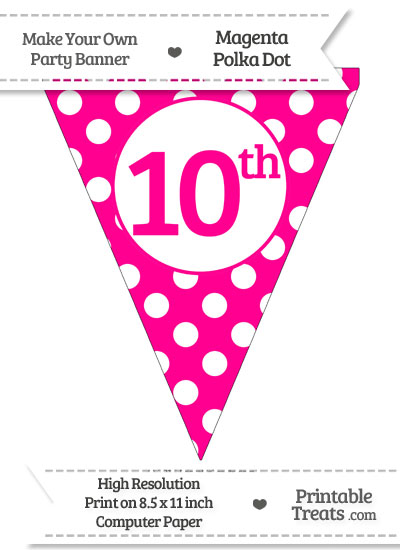 Magenta Polka Dot Pennant Flag Ordinal Number 10th — Printable Treats.com