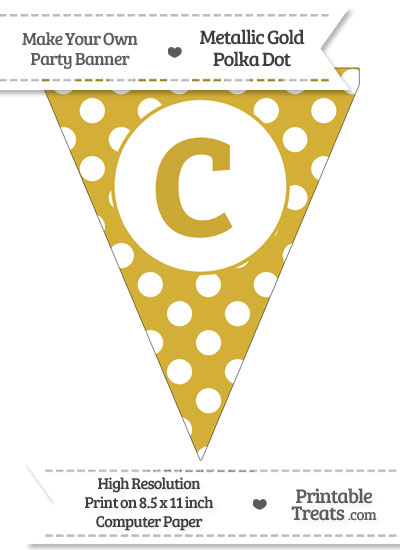 Metallic Gold Polka Dot Pennant Flag Lowercase Letter C — Printable ...