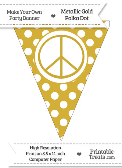 Metallic Gold Polka Dot Pennant Flag with Peace Sign — Printable Treats.com