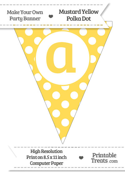 Mustard Yellow Polka Dot Pennant Flag Lowercase Letter A — Printable ...