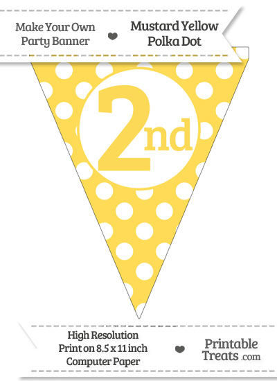 Mustard Yellow Polka Dot Pennant Flag Ordinal Number 2nd — Printable ...