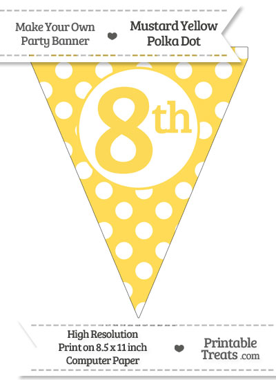 Mustard Yellow Polka Dot Pennant Flag Ordinal Number 8th — Printable ...