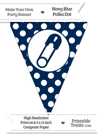 Navy Blue Polka Dot Pennant Flag with Diaper Pin Facing Right ...