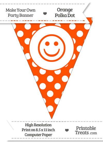 Orange Polka Dot Pennant Flag with Smiley Face — Printable Treats.com