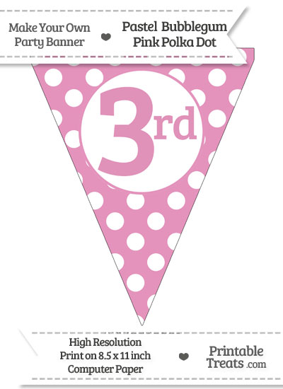 Pastel Bubblegum Pink Polka Dot Pennant Flag Ordinal Number 3rd ...