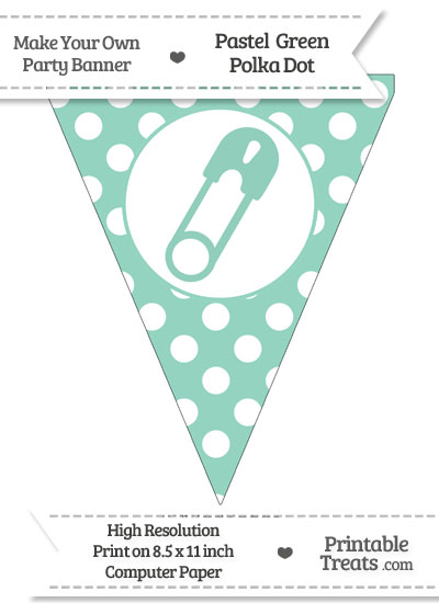 Pastel Green Polka Dot Pennant Flag with Diaper Pin Facing Right ...