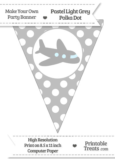 Pastel Light Grey Polka Dot Pennant Flag with Airplane Facing Right ...