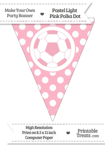 Pastel Light Pink Polka Dot Pennant Flag with Soccer Ball — Printable ...
