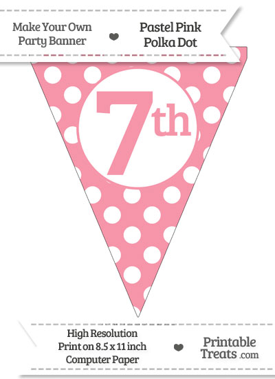 Pastel Pink Polka Dot Pennant Flag Ordinal Number 7th — Printable ...