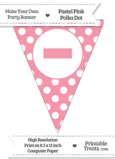Pastel Pink Polka Dot Pennant Flag with Dash — Printable Treats.com