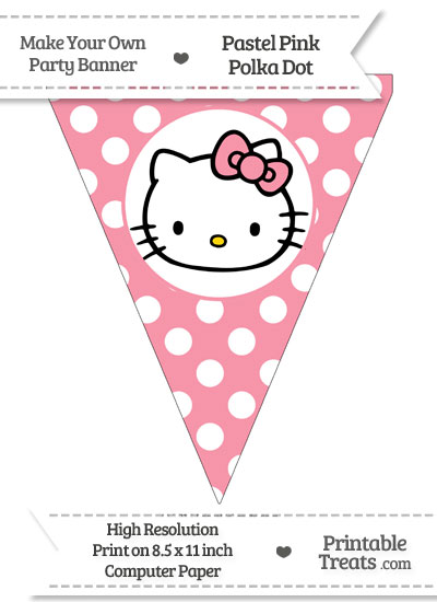 Pastel Pink Polka Dot Pennant Flag with Hello Kitty — Printable Treats.com