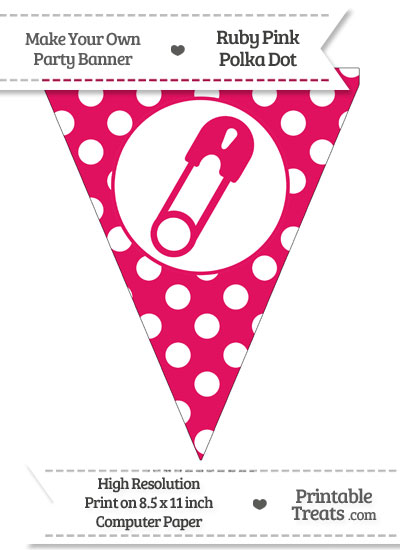 Ruby Pink Polka Dot Pennant Flag with Diaper Pin Facing Right ...