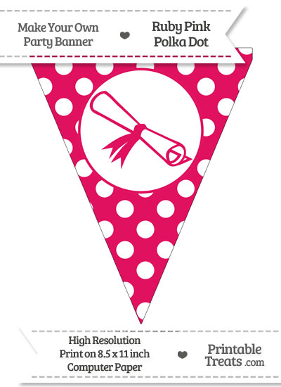 Ruby Pink Polka Dot Pennant Flag with Diploma — Printable Treats.com