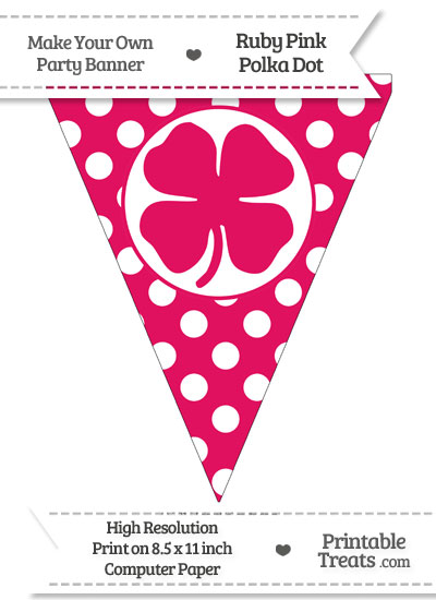 Ruby Pink Polka Dot Pennant Flag with Four Leaf Clover Facing Right ...