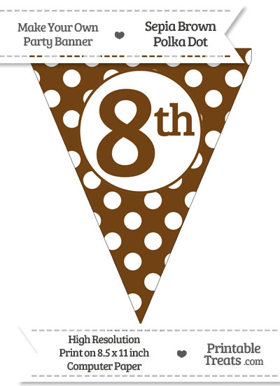 Sepia Polka Dot Pennant Flag Ordinal Number 8th — Printable Treats.com