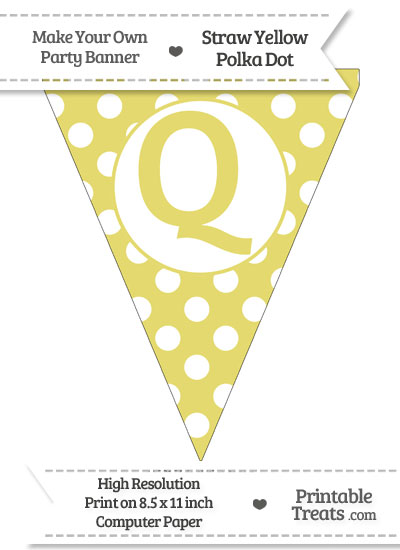 Straw Yellow Polka Dot Pennant Flag Capital Letter Q — Printable Treats.com
