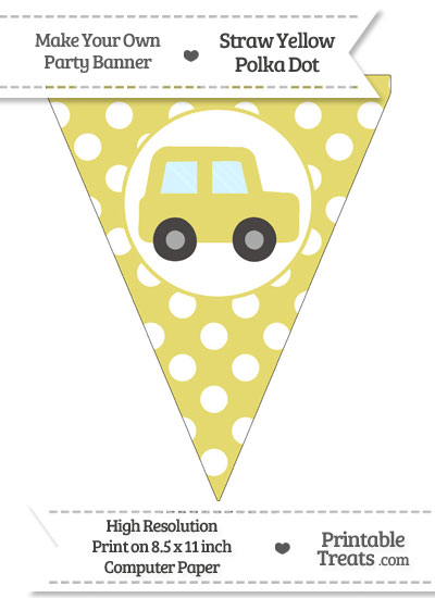 Straw Yellow Polka Dot Pennant Flag with Car Facing Right — Printable ...