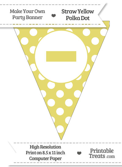 Straw Yellow Polka Dot Pennant Flag with Dash — Printable Treats.com