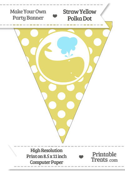 Straw Yellow Polka Dot Pennant Flag with Whale Facing Right — Printable ...