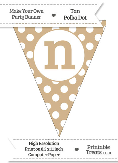 Tan Polka Dot Pennant Flag Lowercase Letter N — Printable Treats.com