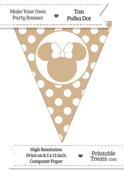 Tan Polka Dot Pennant Flag with Minnie Mouse — Printable Treats.com
