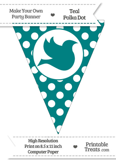 Teal Polka Dot Pennant Flag with Dove Facing Right — Printable Treats.com
