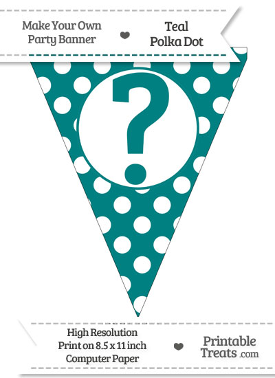 Teal Polka Dot Pennant Flag with Question Mark — Printable Treats.com