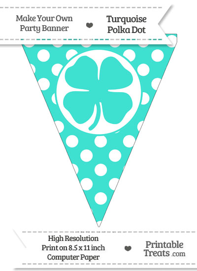 Turquoise Polka Dot Pennant Flag with Four Leaf Clover Facing Right ...