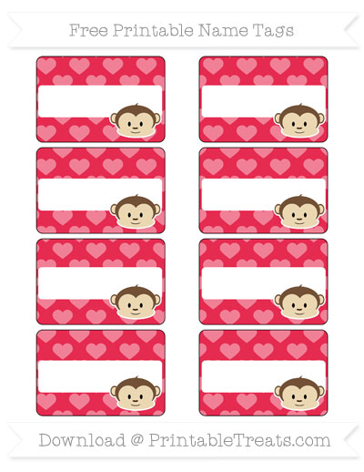 Free Amaranth Pink Heart Pattern Boy Monkey Name Tags — Printable ...