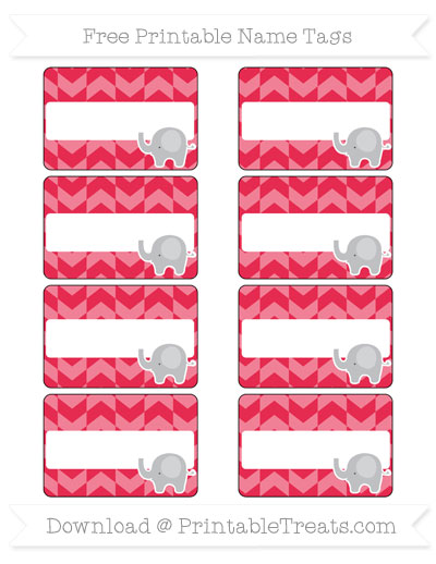 Free Amaranth Pink Herringbone Pattern Elephant Name Tags — Printable ...